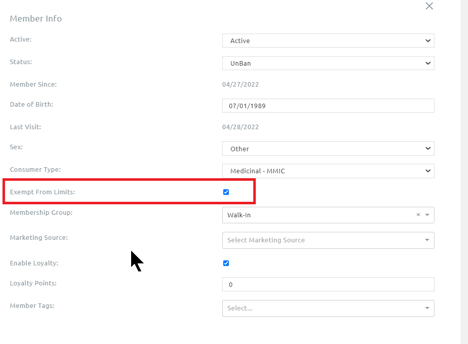 Retail | Override Limits on Member Level (Metrc)